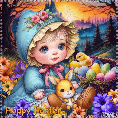 Baby Girl & Baby Bunny Happy Easter Gif Pictures, Photos, and Images ...
