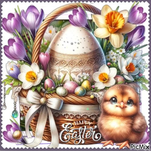 Happy Easter Quote With Flowers, Chick And Eggs Pictures, Photos, and ...