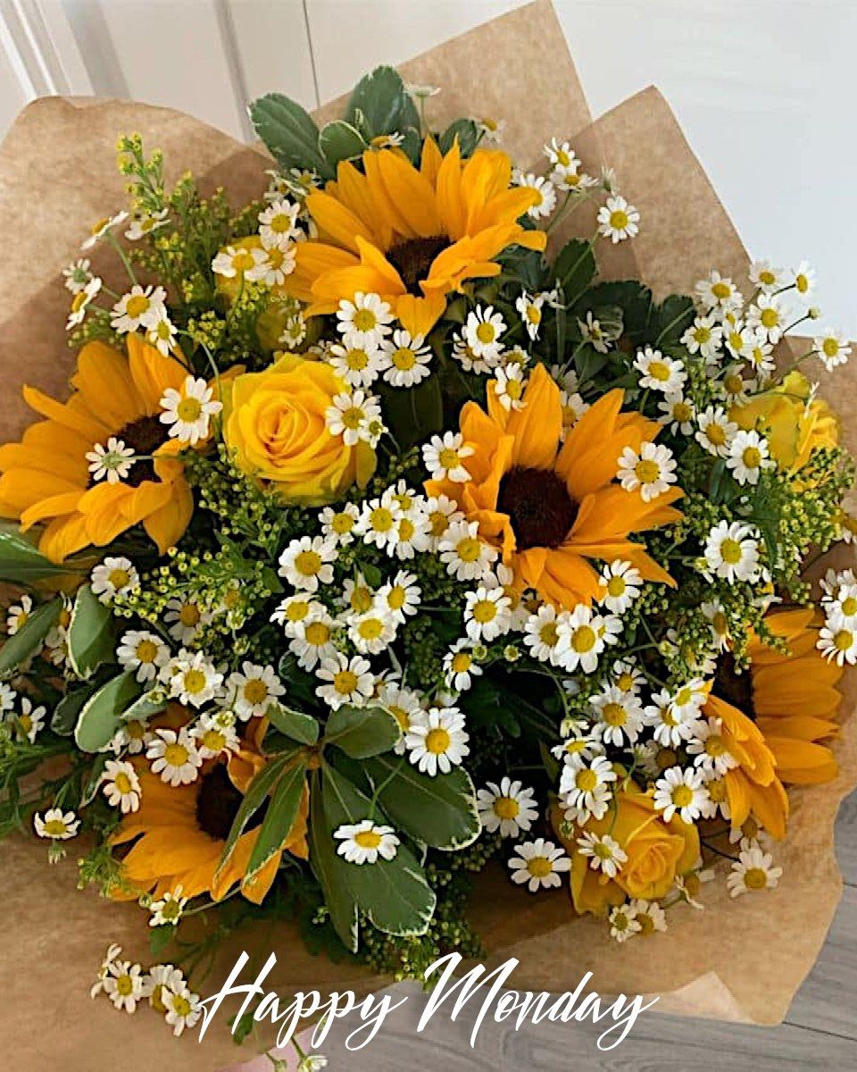 Happy Monday Greeting With Sunflower, Rose And Daisy Bouquet Pictures ...