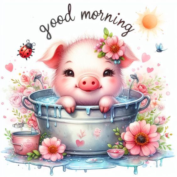 Good Morning Greeting With Cute Piggy Pictures, Photos, and Images for ...