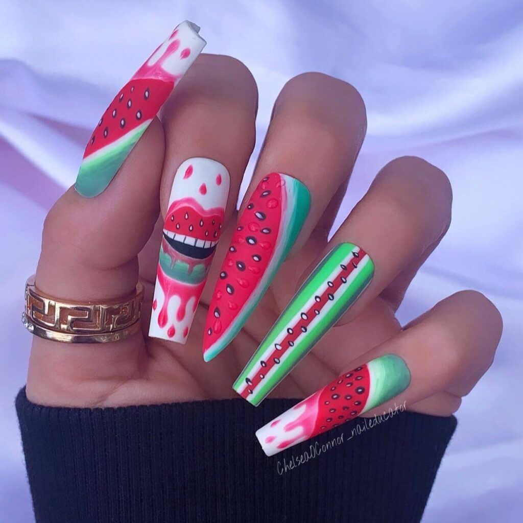 Long Watermelon Acrylic Nails Pictures, Photos, and Images for Facebook, Tumblr, Pinterest, and ...