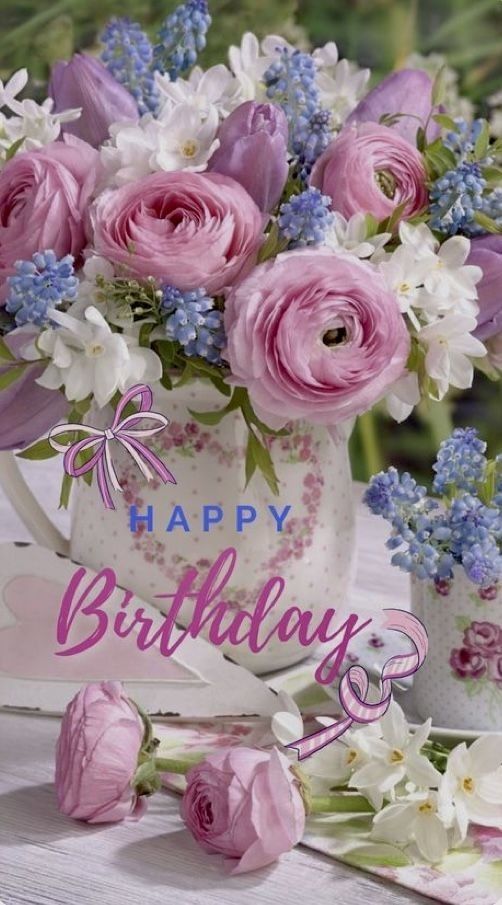 Happy Birthday Greeting With Flower Bouquet Pictures, Photos, and ...