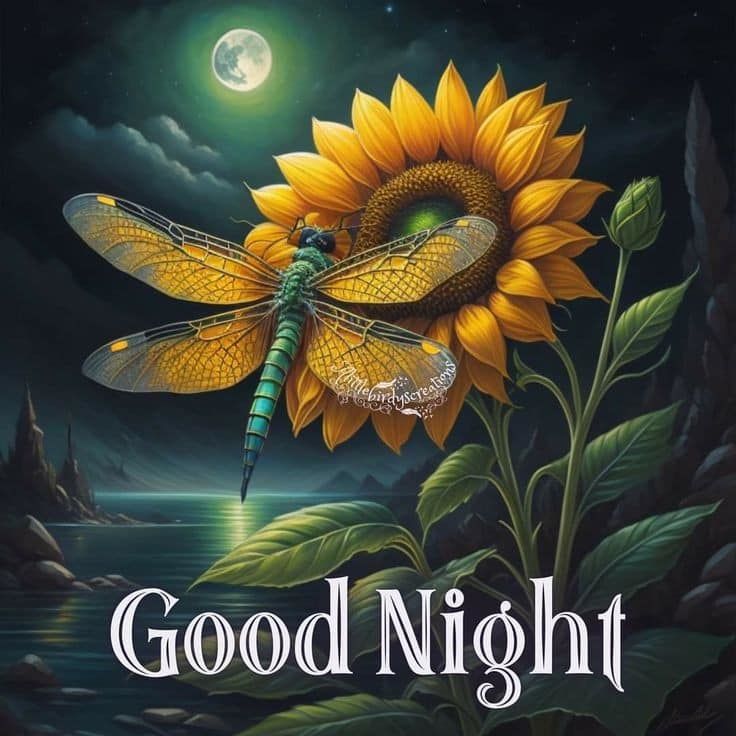 Dragonfly & Sunflower - Good Night Pictures, Photos, and Images for ...
