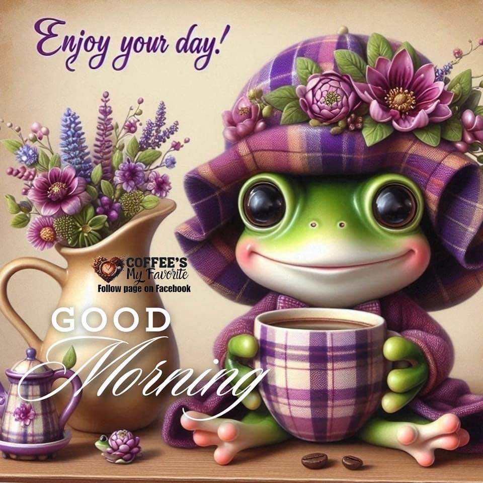 Frog Sipping Coffee - Enjoy Your Day! Good Morning Pictures, Photos ...