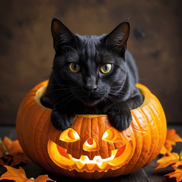 Black Cat Sitting In Jack O Lantern Pictures, Photos, and Images for ...