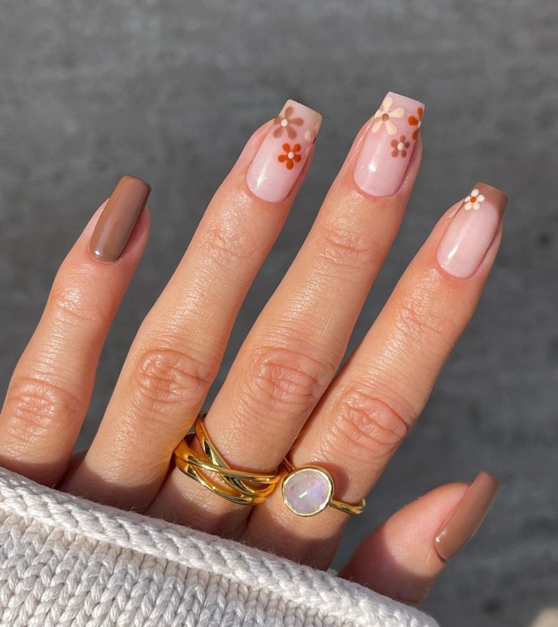 Floral Earth Tone Rectangle Nails Pictures, Photos, and Images for ...