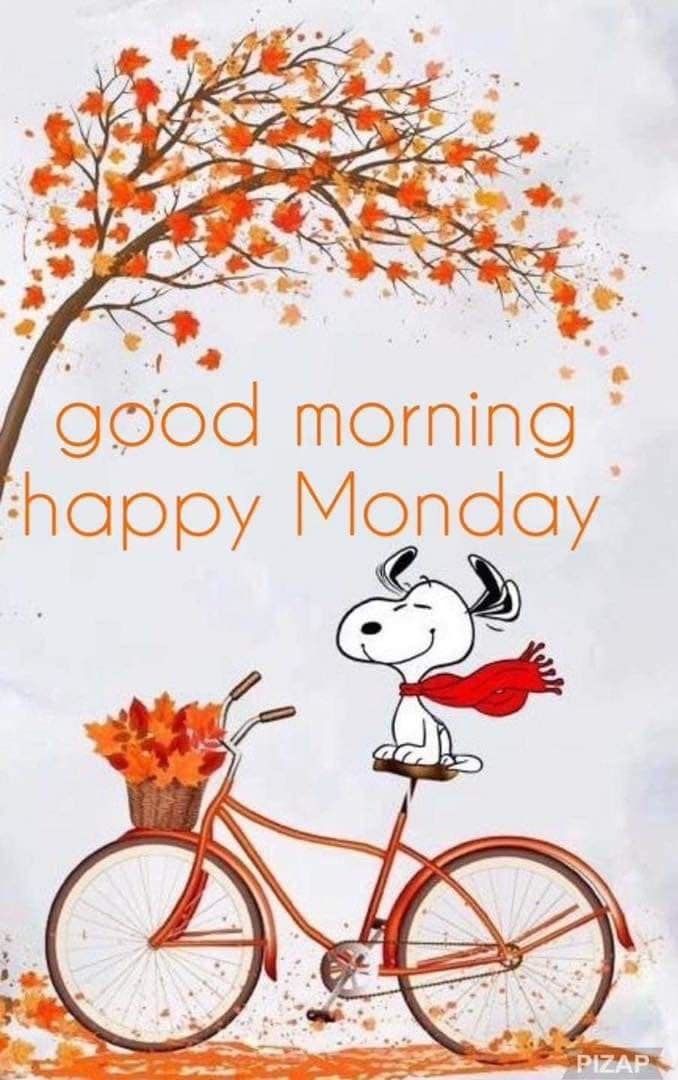 Snoopy Riding Bike In Fall - Good Morning, Happy Monday Pictures, Photos, and Images for ...