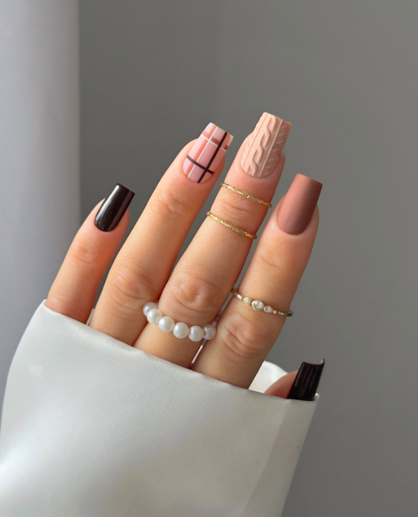 Plaid & Cable Knit Nails With Earth Tones Pictures, Photos, and Images ...