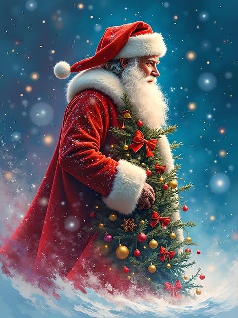 Santa Claus Holding Christmas Tree Pictures, Photos, and Images for ...