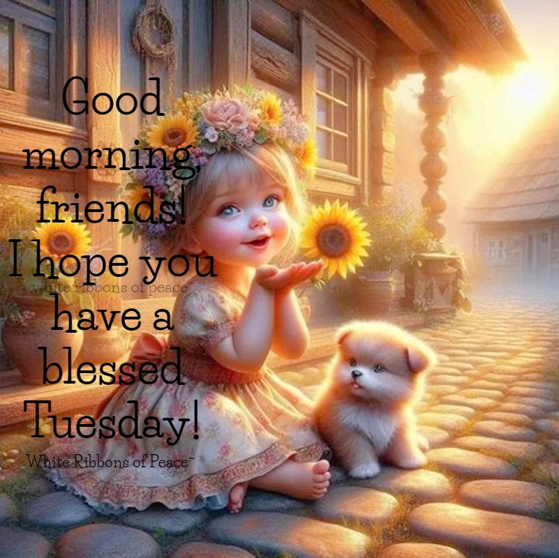 Sunflower Girl With Puppy - Good Morning Friend, Have A Blessed Tuesday ...