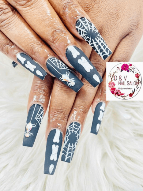 Matte Black Spiderweb And Bone Nails Pictures, Photos, and Images for ...