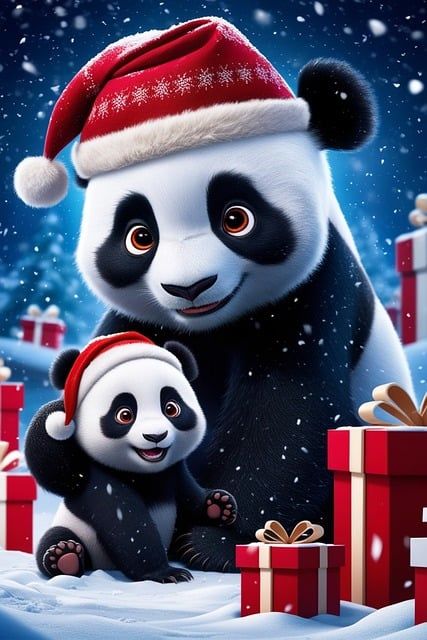 Panda Family Wearing Santa Hat Pictures, Photos, and Images for ...