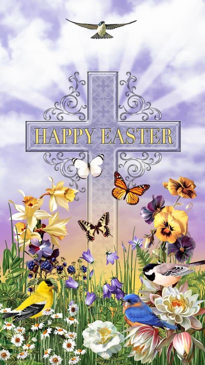 Happy Easter Cross, Birds, Butterflies And Flowers Pictures, Photos ...