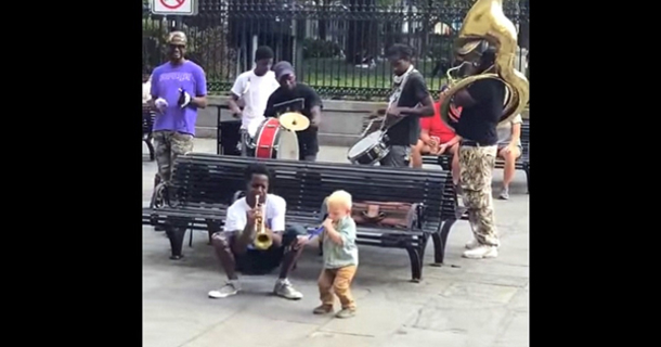 Little Toddler Interrupts Band Using Fake Trumpet And A Performance ...