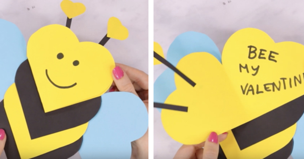 DIY Heart Shaped Bee Valentines Day Craft For Kids To Make