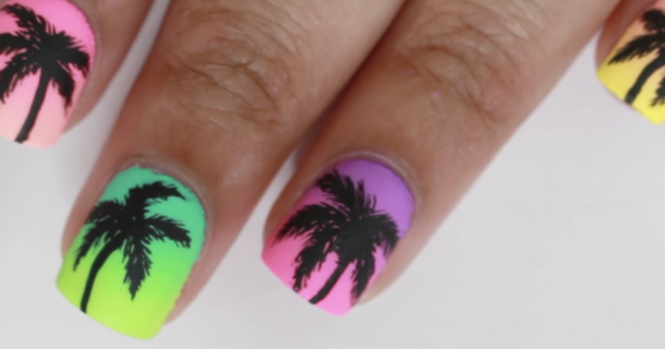 DIY Colorful Palm Tree Nail Art Tutorial