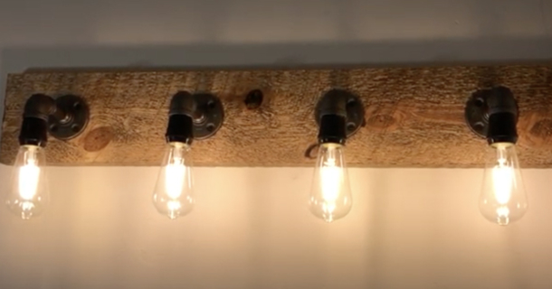 DIY Rustic Wood Iron Pipe Vanity Light