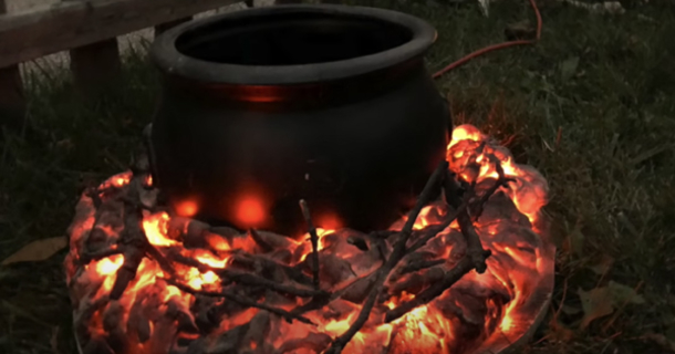 DIY Halloween Fire Prop Decor With Cauldron