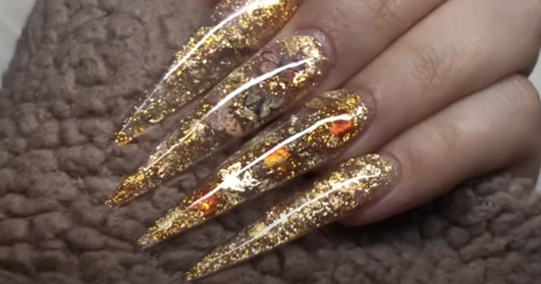 Acrylic Gold Fall Nails Tutorial