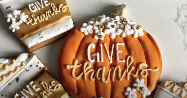 DIY Thanksgiving Floral Pumpkin Cookies Using Script Writing