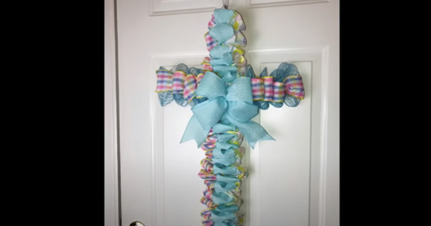 DIY Deco Mesh Easter Dollar Tree Ribbon Cross