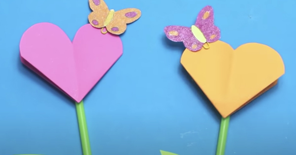 Kids Paper Heart Flower Craft Tutorial