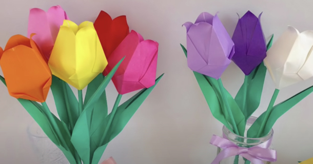 Origami Tulip Bouquet Craft Idea