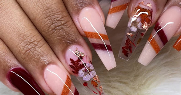 Autumn Encapsulated Leaf Nail Art