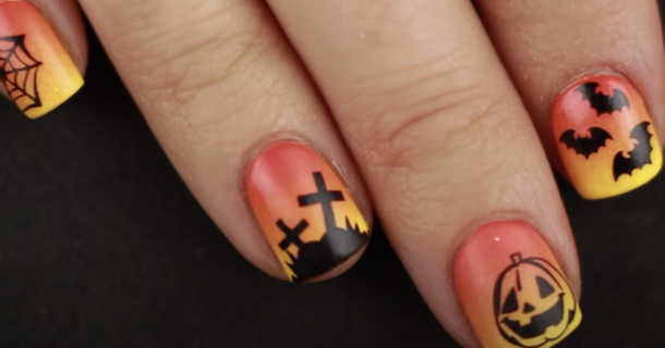 Silhouette Gradient DIY Halloween Nail Art