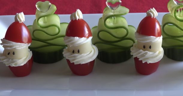 How To Make Tomato Santa and Cucumber Christmas Trees