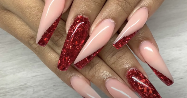 Red Encapsulating Glitter Nails With Hard Gel