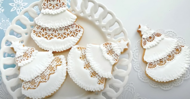 White Lace Christmas Tree Cookies