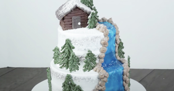 How To Create This Winter Cabin Cake Using Whipped Cream...Fantastic!