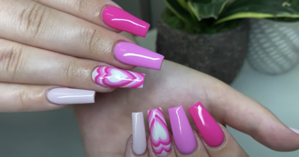 How To Make A Full Acrylic Set With Pink Layered Hearts