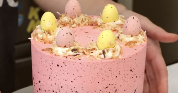 Pink Speckled Easter Egg Cake Tutorial