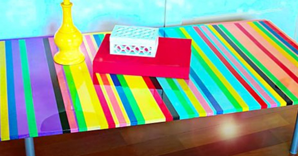 Beautifully Striped DIY Coffee Table