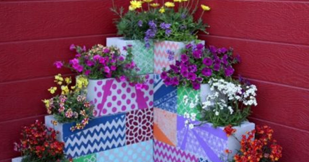 Fun Stenciled Cinder Block Planters Tutorial