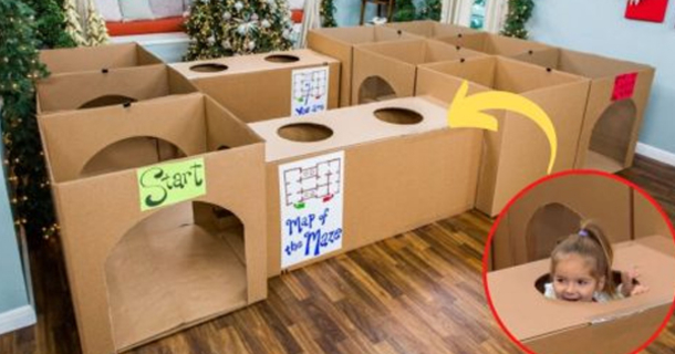 DIY Indoor Maze Using Cardboard Boxes