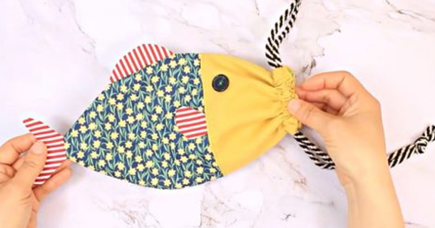 DIY Repurpose Fish Drawstring Pouch Tutorial