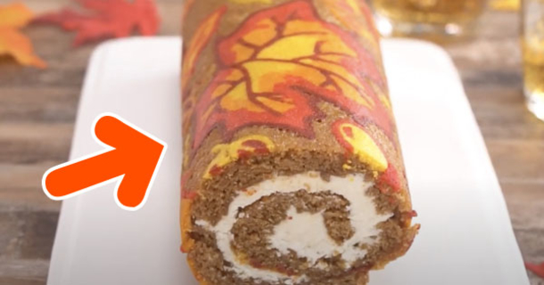 Gorgeous Pumpkin Roll With A Very Beautiful Fall Design! (Recipe)