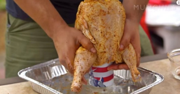 He Sticks Whole Chicken On A Beer Can. Then He Cooks It In A Very Fun Way.