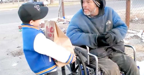 Little Boy Gives A Christmas Gift To A Homeless Man That Has His ...